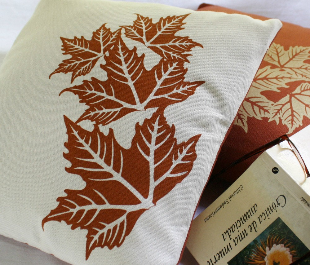 Cushion Cover Autumn Leaves Handprinted on Luulla