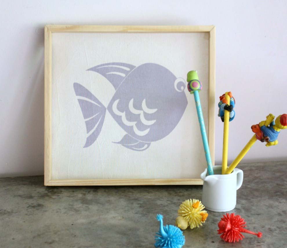 Baby Room Decor - Screen Printed Fish, Set Of 3 on Luulla
